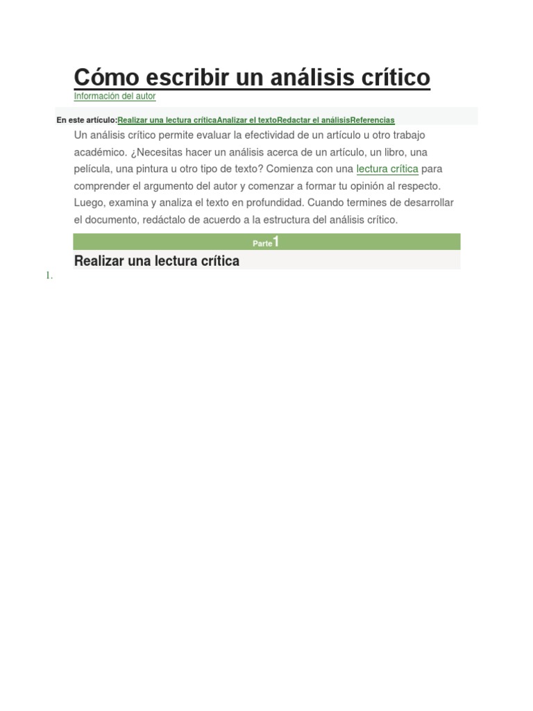 Cómo Escribir Un Análisis Crítico Pdf Ensayos Autor