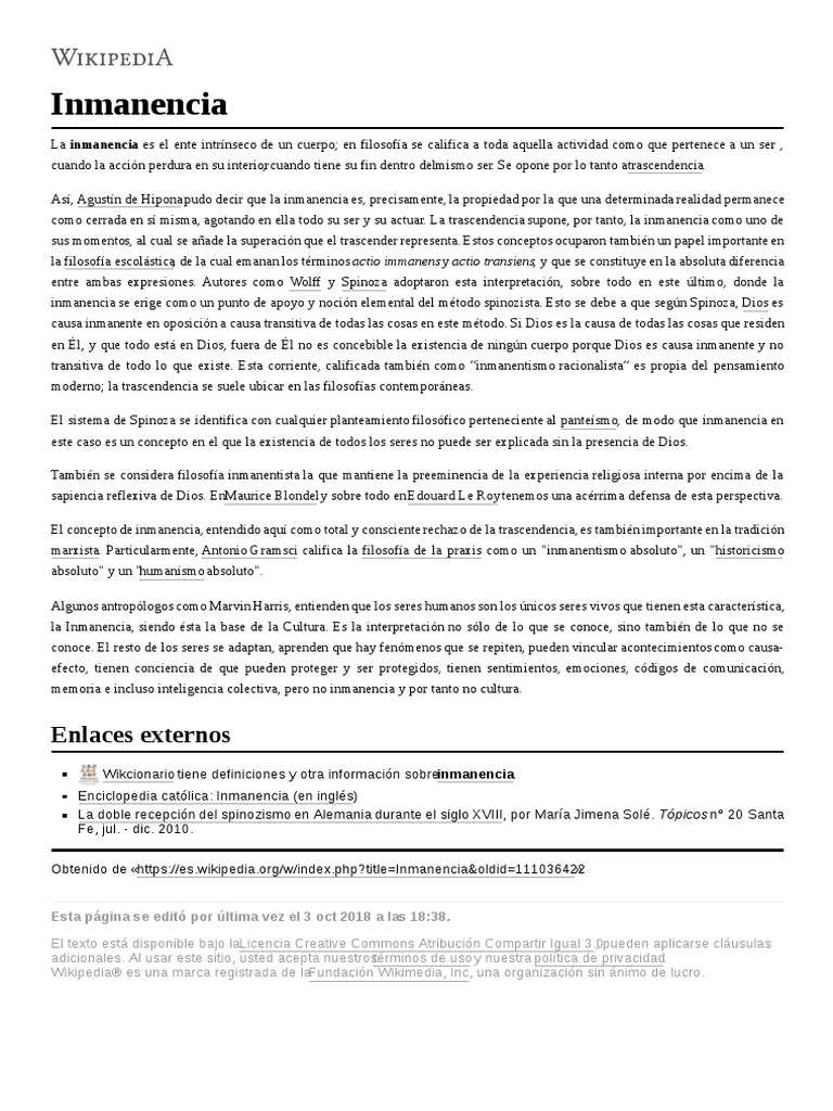 Inmanencia | PDF | Filosofía occidental | Epistemología