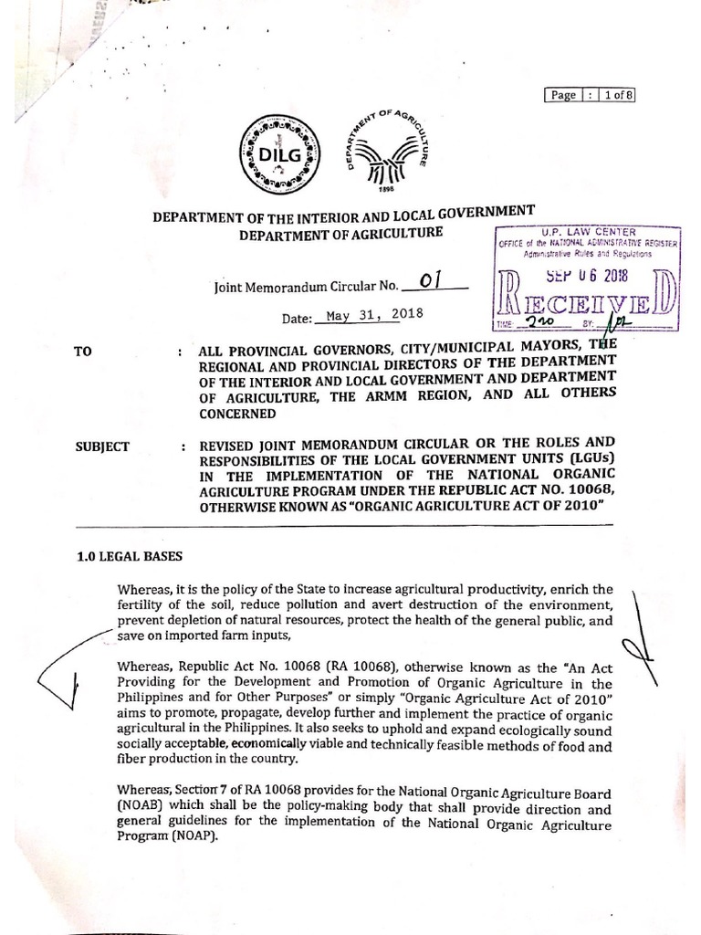 2019 1701 DA-DILG Joint Memorandum Circular ORGANIC | PDF
