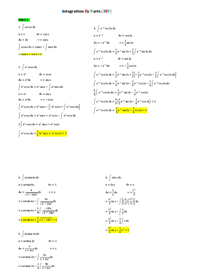 Integration by Parts | PDF | Trigonometry | Special Functions