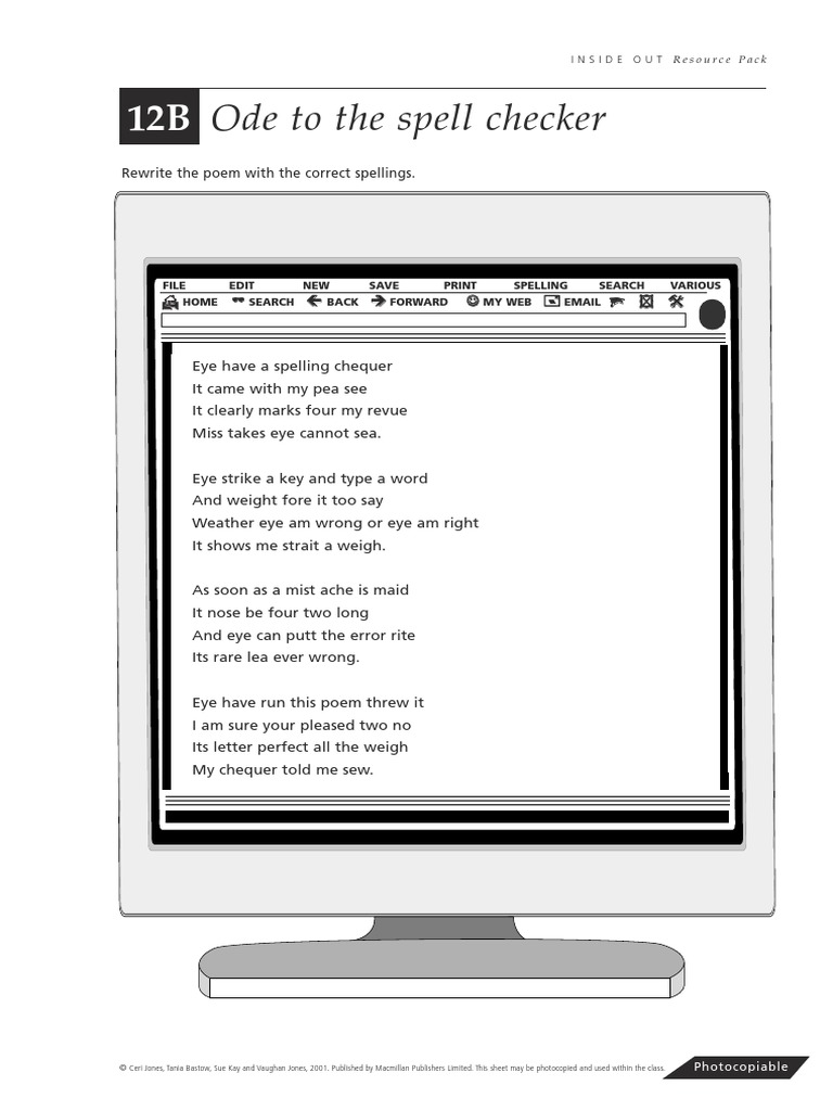Ode To The Spell Checker STD | PDF