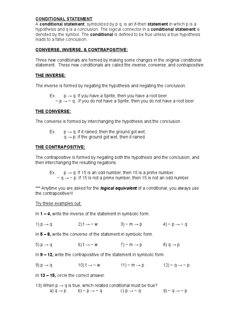 Inverse Converse Contrapositive | PDF | Logic | Logical Expressions