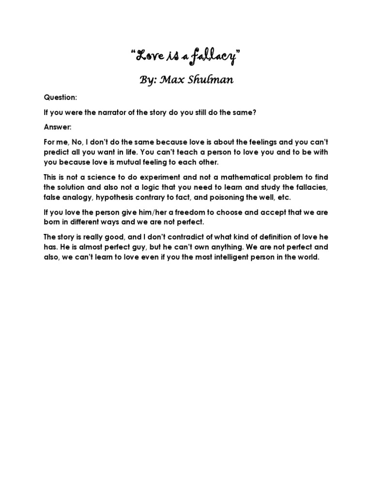 "Love Is A Fallacy": By: Max Shulman | PDF