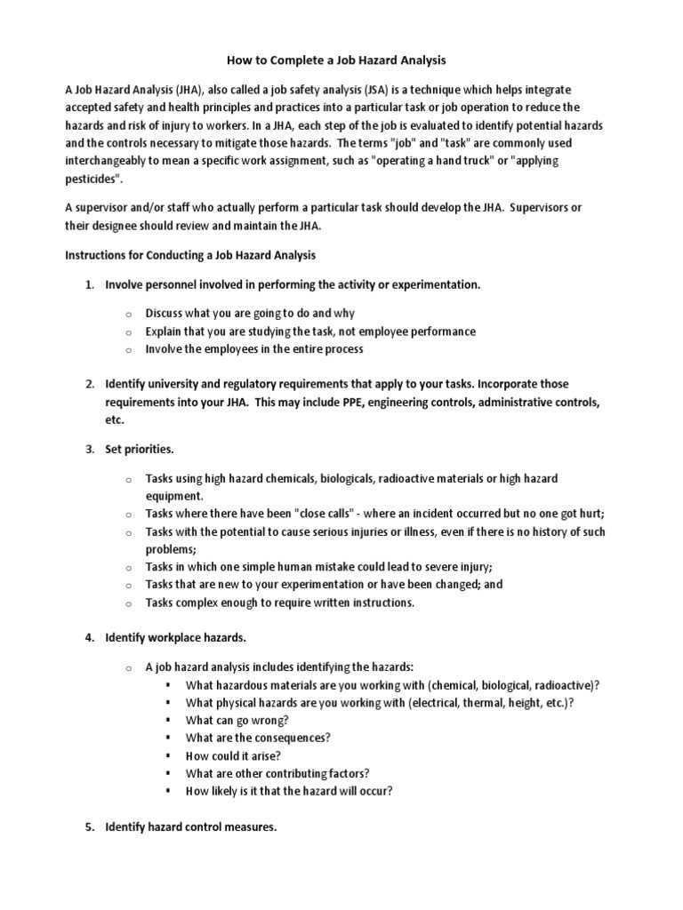 How To Complete A Job Hazard Analysis | Download Free PDF | Labor ...