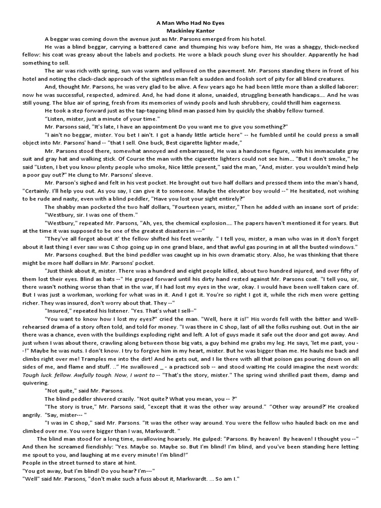 A Man Who Had No Eyes | PDF