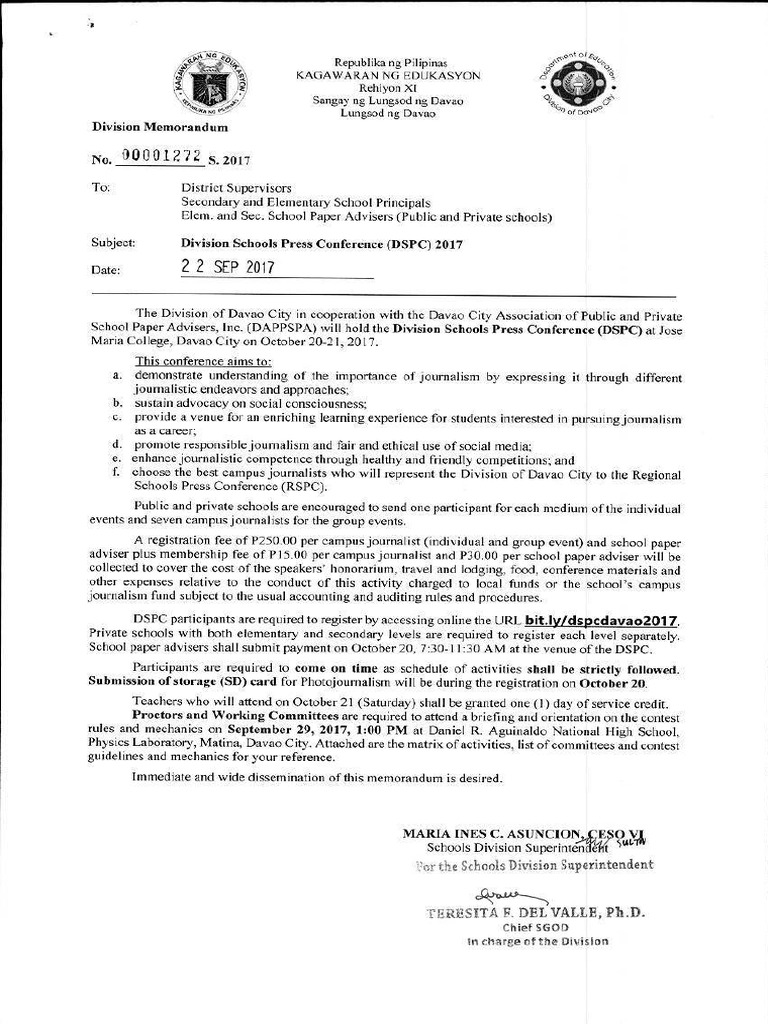 2017-DM No. 1272 - DIVISION SCHOOLS PRESS CONFERENCE (DSPC) 2017 PDF | PDF
