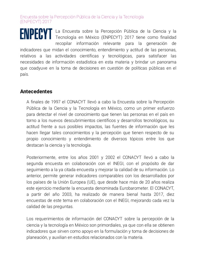 Encuesta 2017: Percepción de Ciencia en México | PDF | Science ...