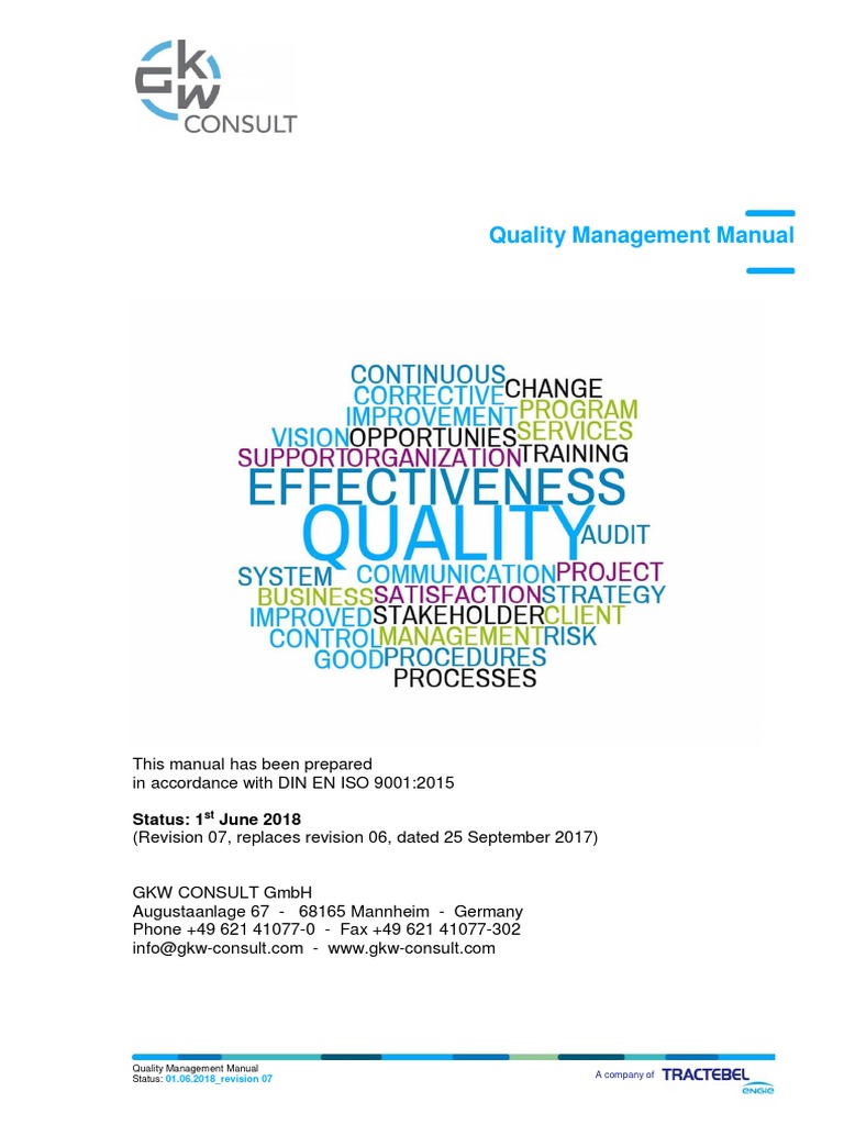 Quality Management Manual: Status: 1 June 2018 | PDF | Quality ...
