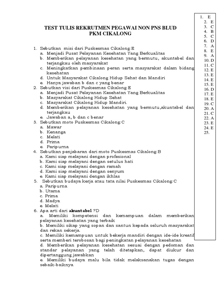 Test Tulis Rekrutmen Pegawai Non Pns Blud | PDF Test Tulis Rekrutmen Pegawai Non Pns Blud | PDF