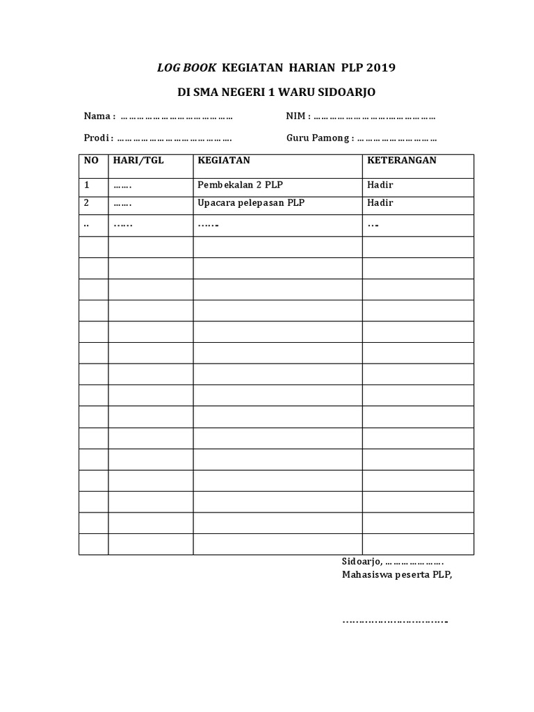 Log Book PLP 2019 | PDF