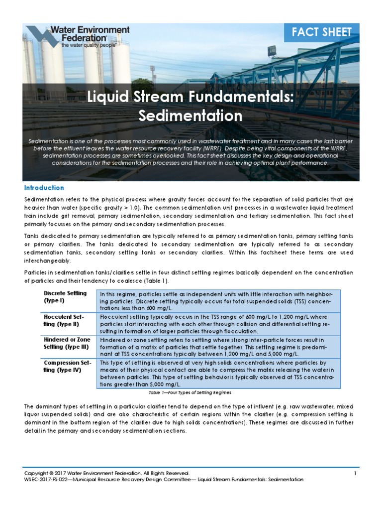 Wsec 2017 Fs 022 Liquid Stream Fundamentals Clarification Sedimentation Final | PDF | Sewage ...