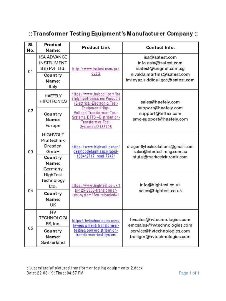 Transformer Testing Equipment List | PDF | Power Engineering ...