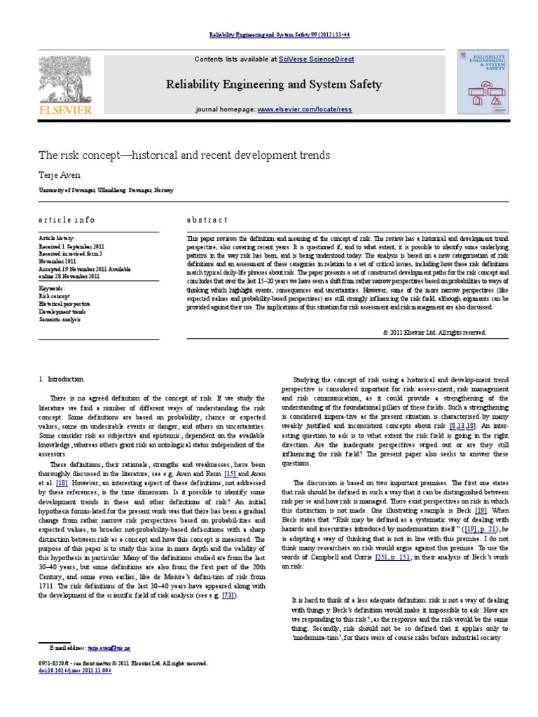 Reliability Engineering and System Safety: The Risk Concept-Historical ...