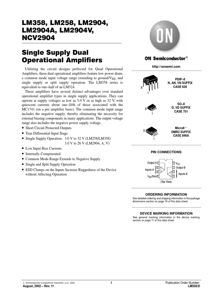 LM358, LM258, LM2904, LM2904A, LM2904V, NCV2904 Single Supply Dual Operational Amplifiers | PDF ...