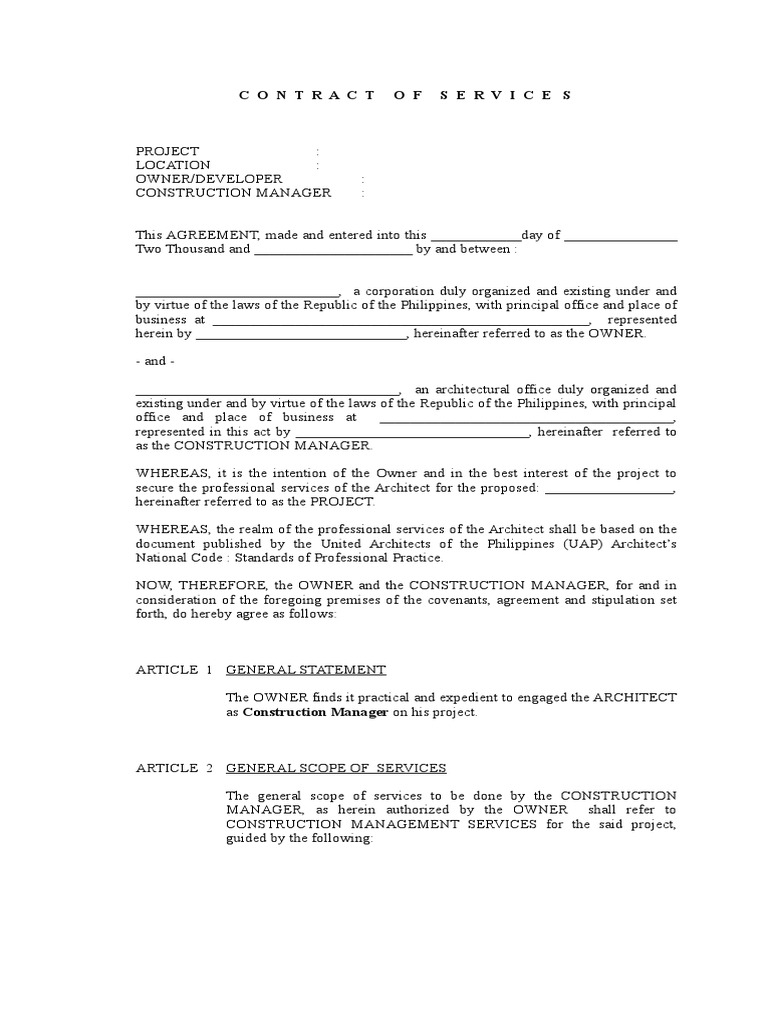 CONSTRUCTION PROJECT MANAGEMENT CONTRACT | Construction Management ...