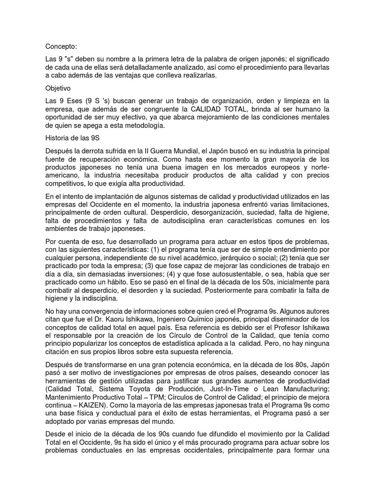 Monografía de Las 9S | PDF | Lean Manufacturing | Producción y fabricación