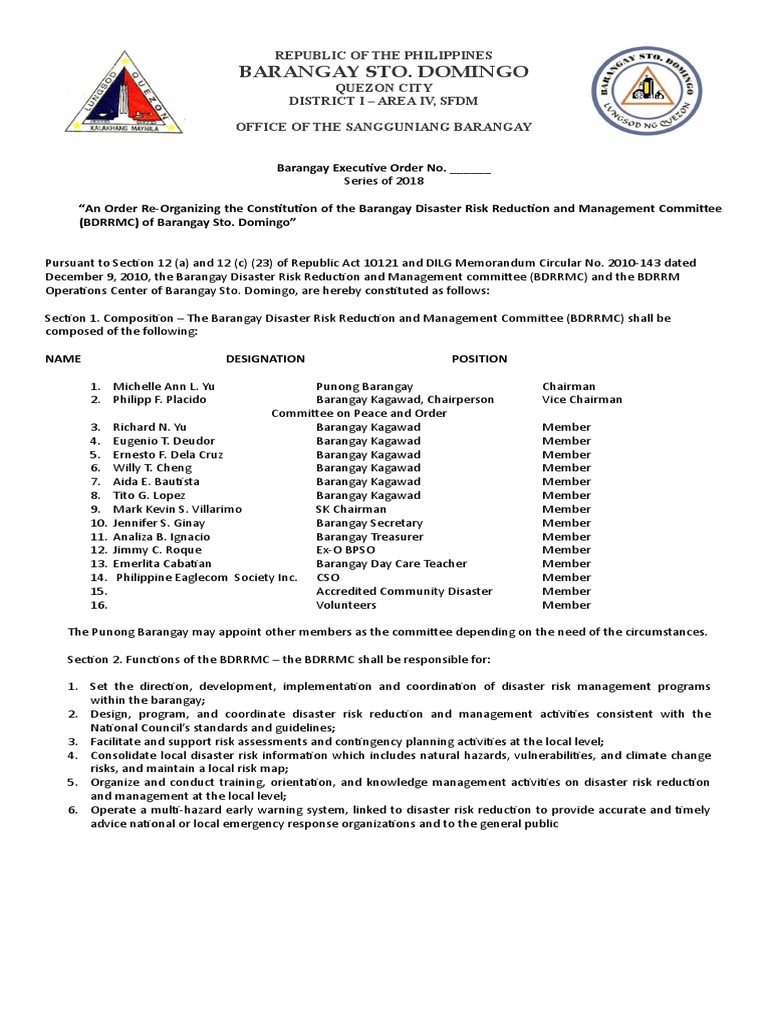 Eo BDRRMC | PDF | Prevention | Safety