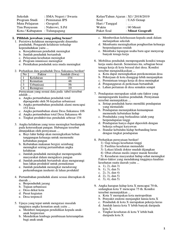 NAHROWI - Soal UAS Geografi Kelas XI Semester 2 | PDF