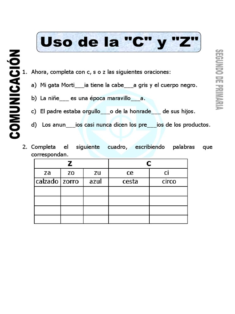 Ejercicios de uso de C, S y Z para niños | PDF
