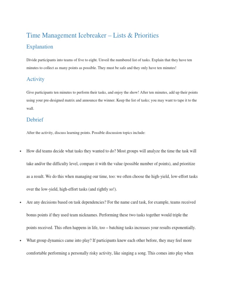 Time Management Activity | PDF | Playing Cards | Time Management