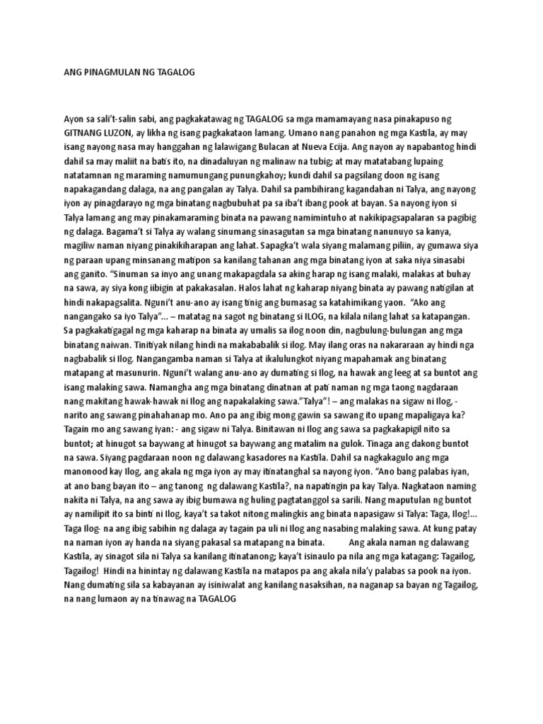 Ang Pinagmulan NG Tagalog | PDF