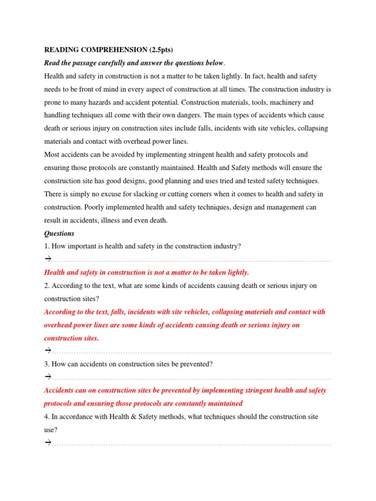 Read The Passage Carefully and Answer The Questions Below.: Reading ...