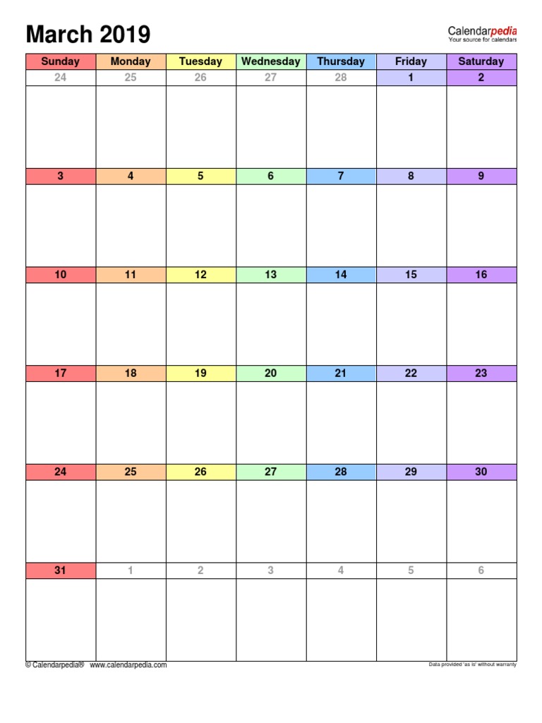 March 2019 Calendar Portrait | PDF