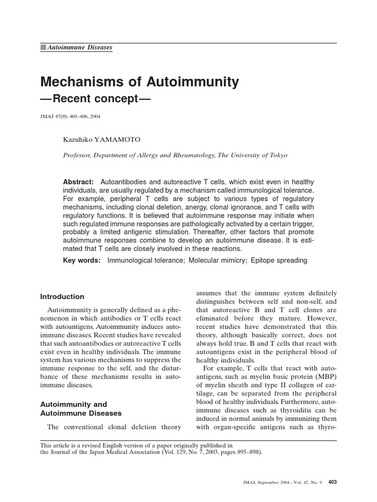 Mechanisms of Autoimmunity: - Recent Concept | PDF | Autoimmunity ...
