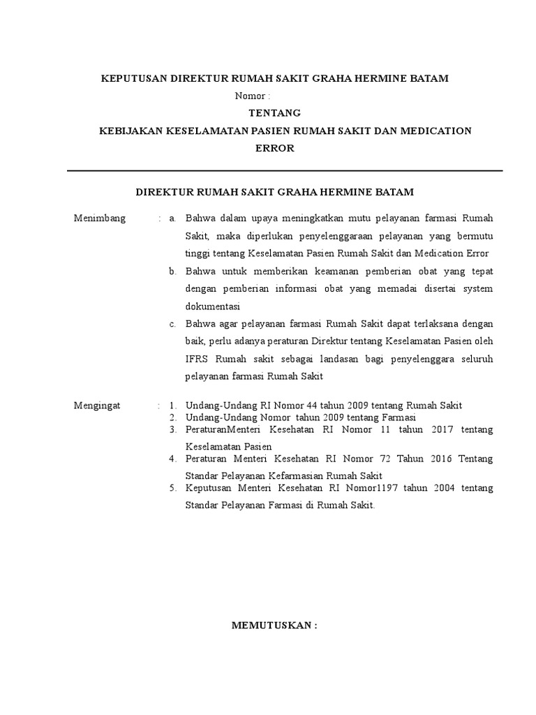 SK Panduan Keselamatan Pasien Dan Medication Error | PDF