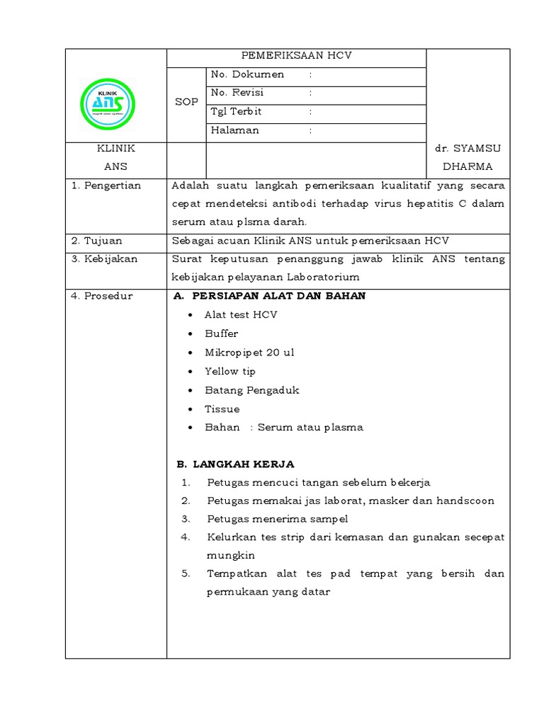 Sop Pemeriksaan HCV | PDF