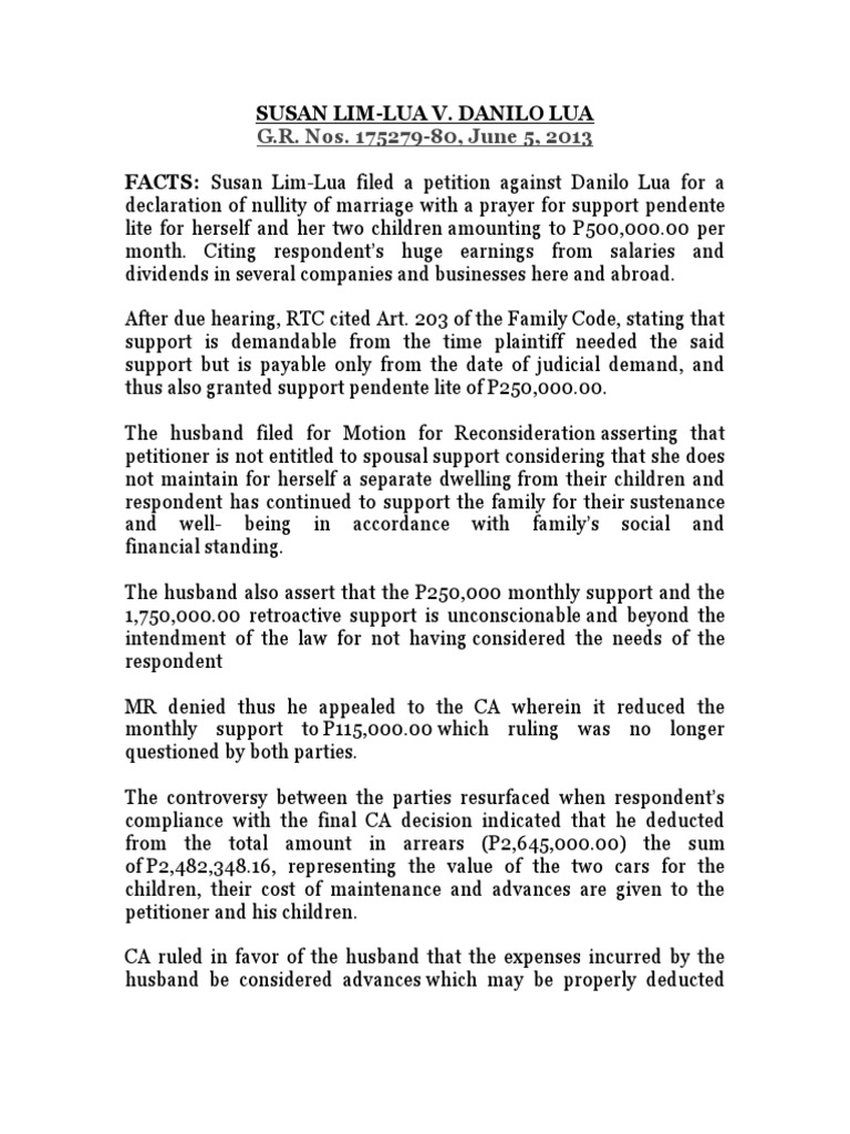Susan Lim-Lua V. Danilo Lua FACTS: Susan Lim-Lua Filed A Petition ...