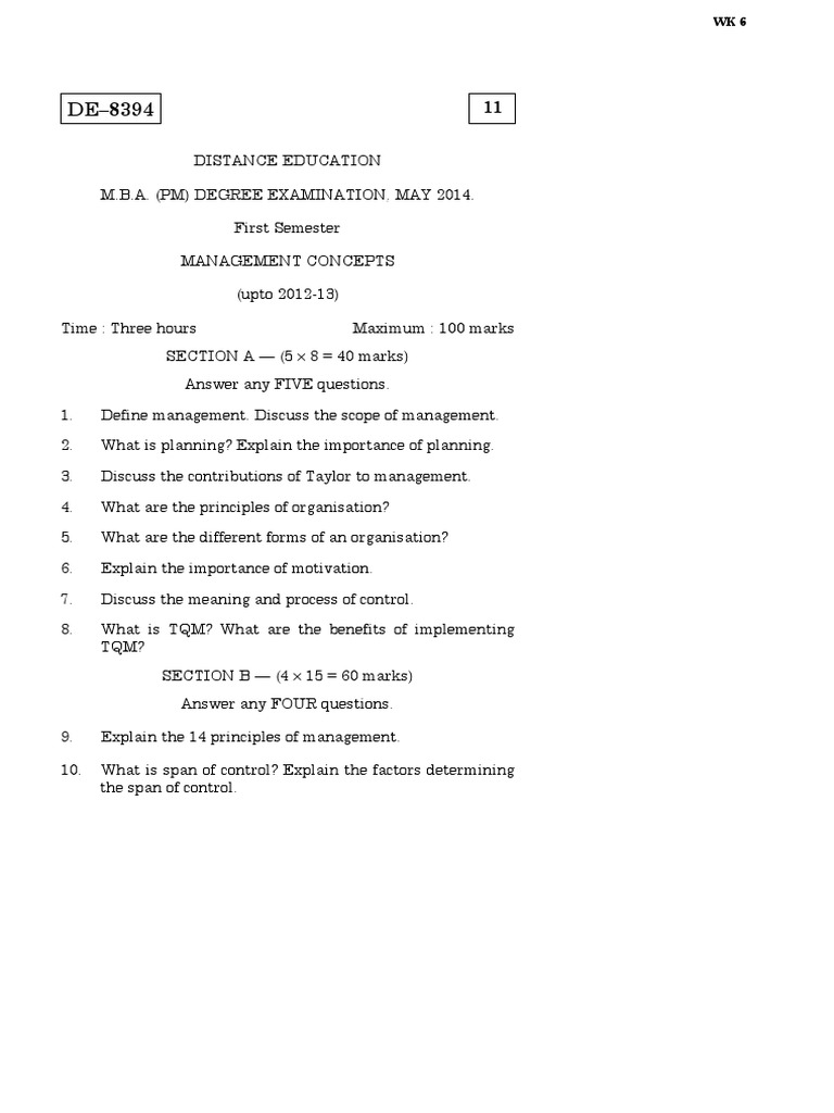 MBA Project Management Exam Papers 2014 | PDF | Risk Management ...