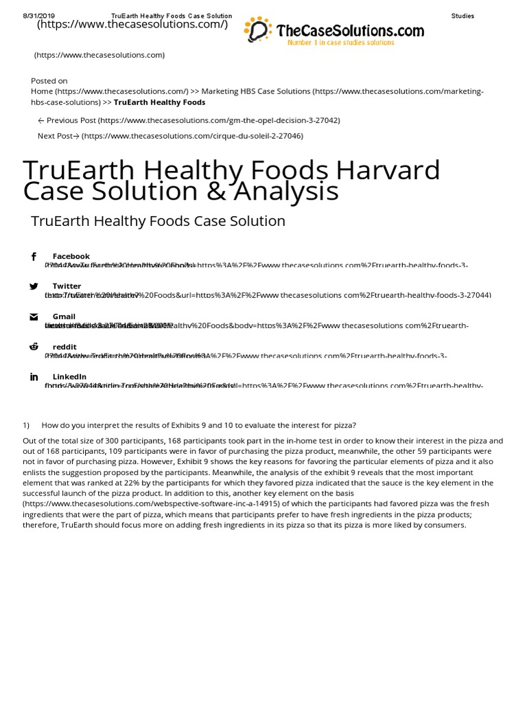 TruEarth Healthy Foods Case Analysis | PDF | Pizza | Marketing