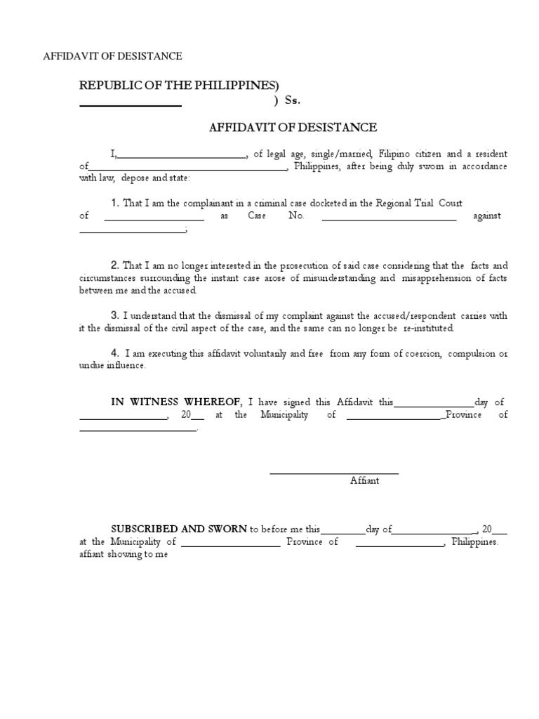 Affidavit of Desistance Sample Forms | PDF