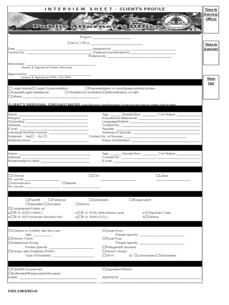 003 PAO Interview Sheet With Time Stamp | PDF | Affidavit | Lawyer