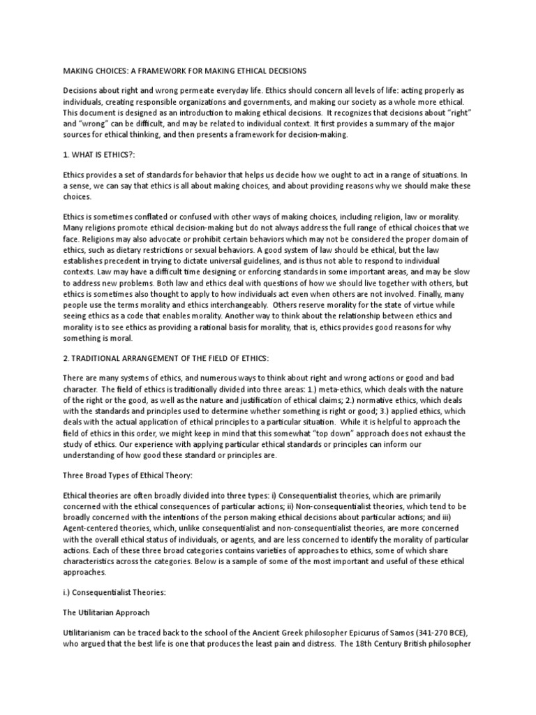 Ethical Framework | PDF | Utilitarianism | Morality