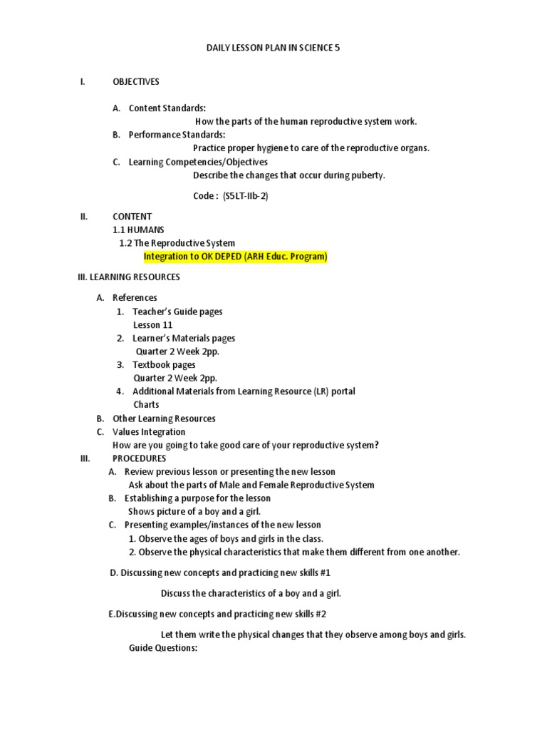 Science DLL For Ok Sa Deped | PDF | Puberty | Learning