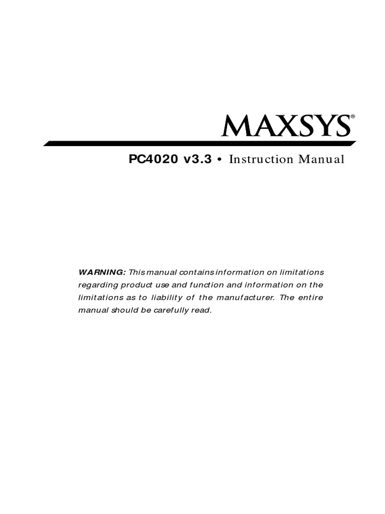 PC4020 v3.3 - Instruction Manual: WARNING: This Manual Contains ...