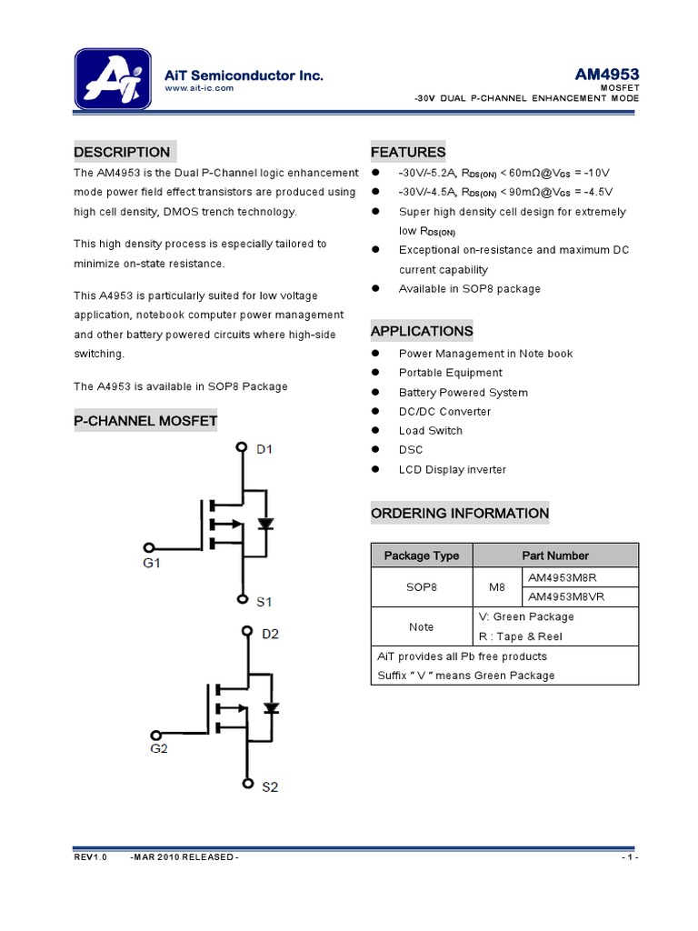 Description Features: Ait Semiconductor Inc | PDF | Field Effect ...