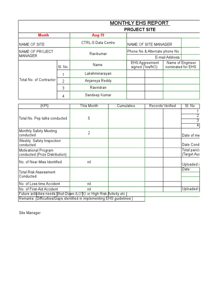 Monthly EHS Report Summary | PDF | Safety | Prevention