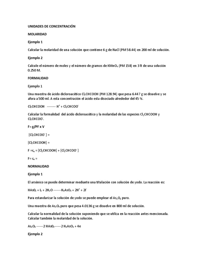 Problemas Al Preparar Soluciones | Descargar gratis PDF | Concentración | Ácido clorhídrico