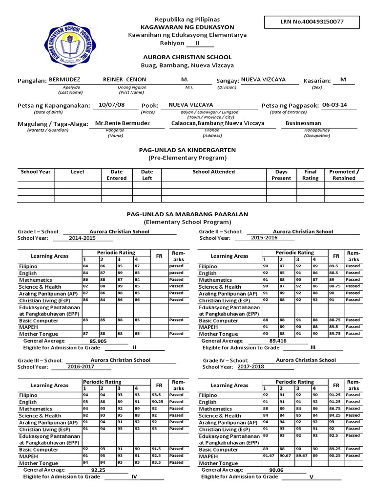 Deped-Form-137-E G4-2018 | PDF