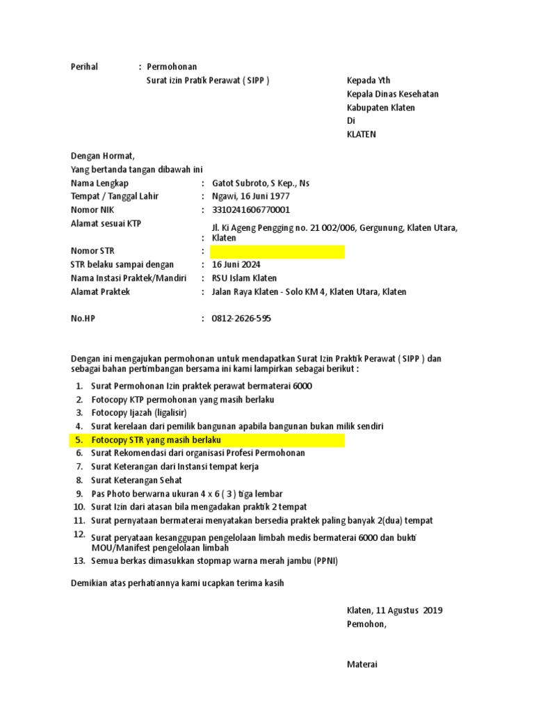 Surat Permohonan SIPP | PDF | Kesehatan Holistik
