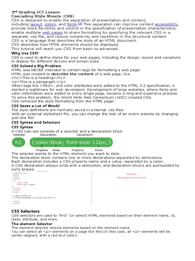 Lesson Plan For Ict | PDF | Cascading Style Sheets | Html