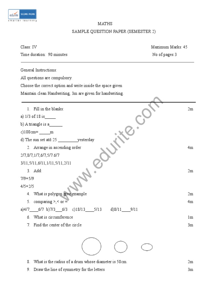 Class 4 ICSE Maths Sample Paper | PDF | Geometry | Elementary Geometry