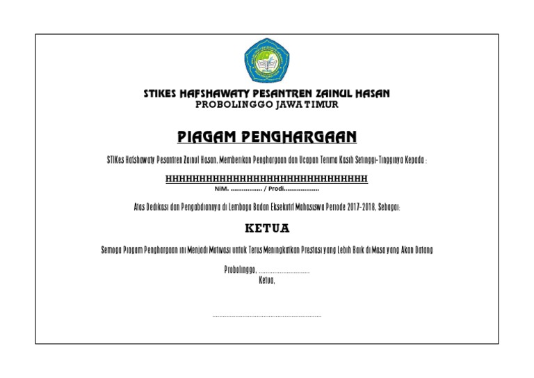 Konsep Piagam Penghargaan BEM Periode 2017 2018 | PDF
