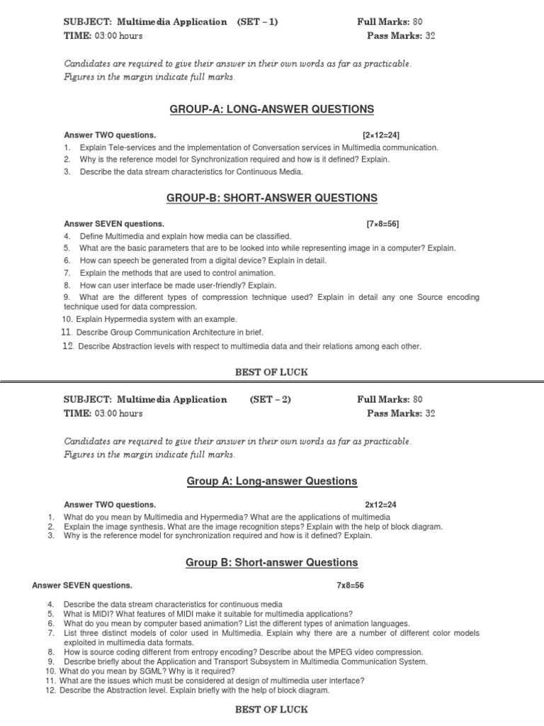 BCA-VIII Multimedia Model Questions PDF | PDF | Multimedia | Data Compression