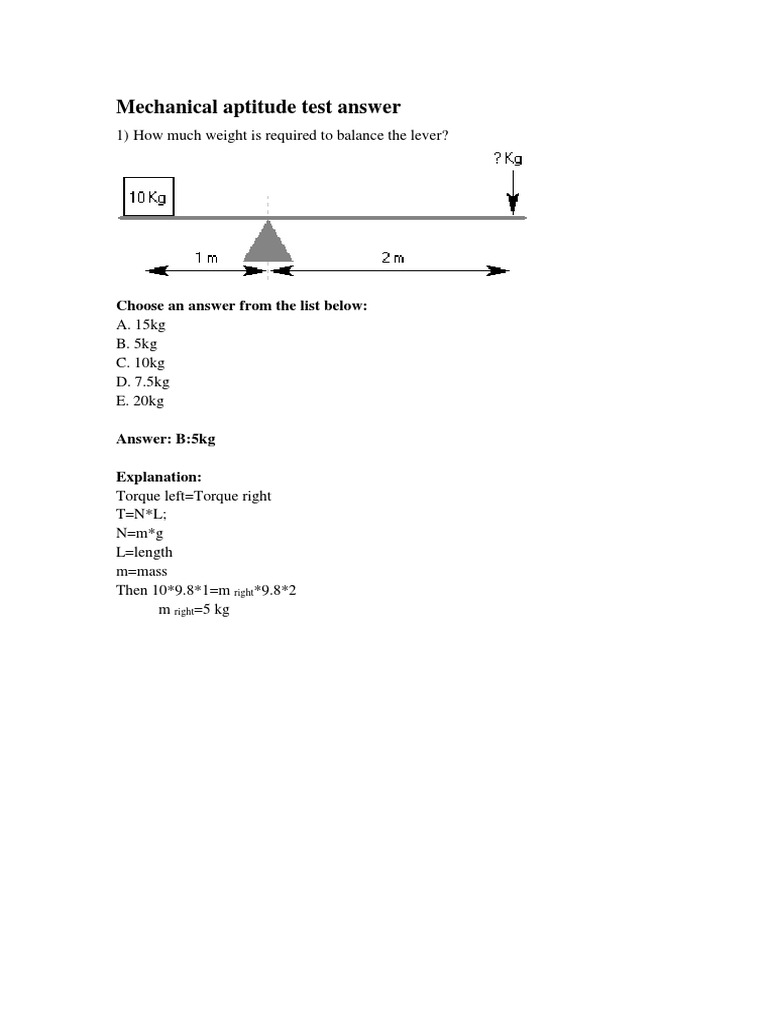 Mechanical Aptitude Practice Test with Detailed Solutions | PDF | Gear ...