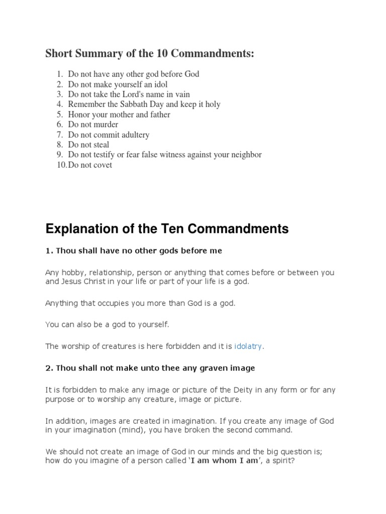 Explanation of The Ten Commandments | PDF | Ten Commandments ...