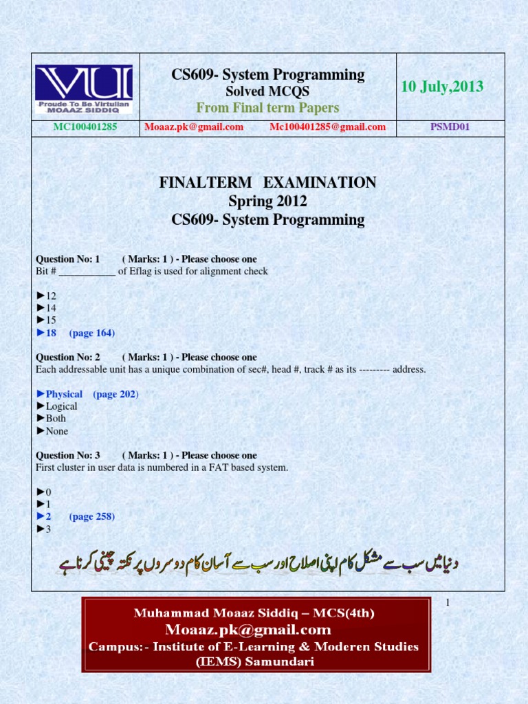 CS609 Final Term MCQS Past by Moaaz | PDF | Personal Computers | X86 Architecture